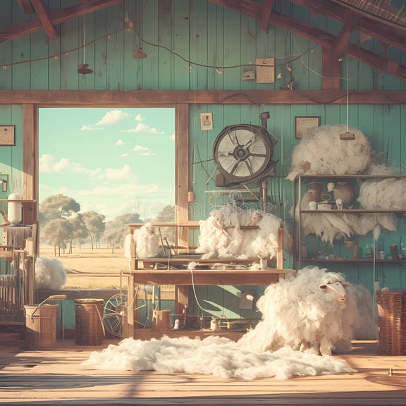Rustic Wool Processing Workshop Stock Illustration - Illustration of shearing, spinning: 314111885