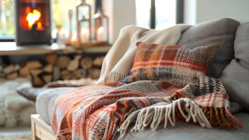 Rustic Wool Throw in Cozy Interior Stock Illustration - Illustration of ...