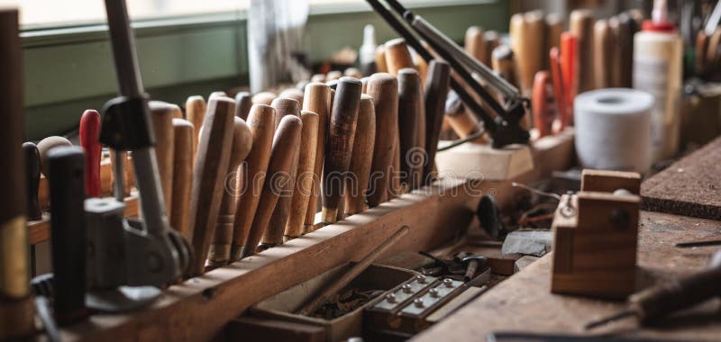 Rustic Workbench with a Lot of Tools Stock Image - Image of vintage ...