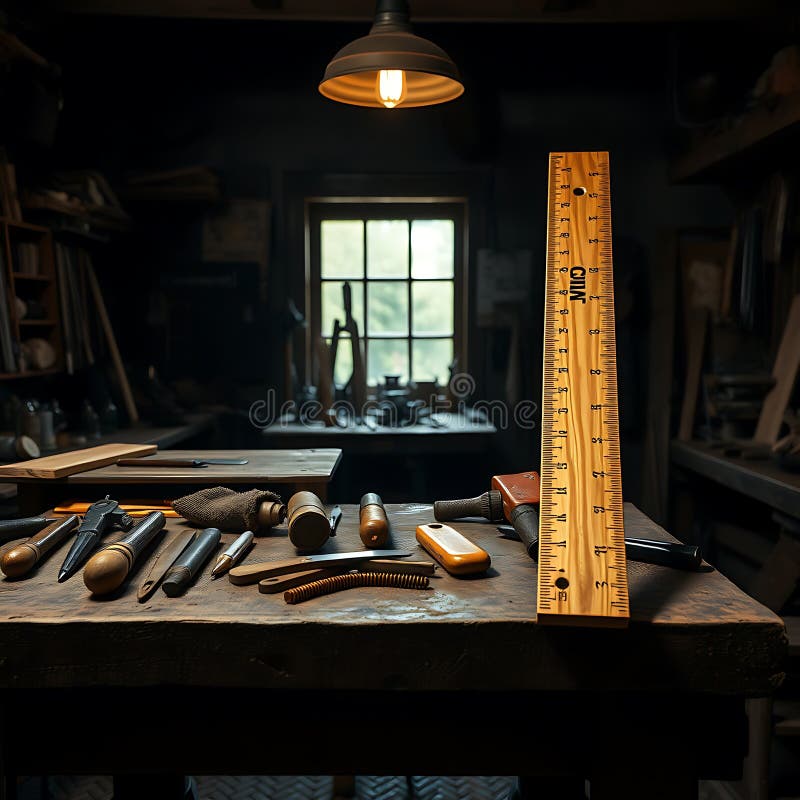 A Rustic Workbench with a Variety of Hand Tools and a Large Wooden ...
