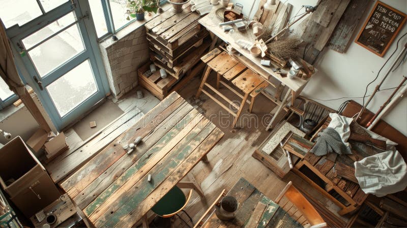 Rustic Workshop with Wooden Furniture and Tools Stock Image - Image of ...