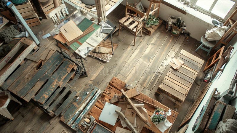 Rustic Workshop with Wooden Furniture and Tools Stock Photo - Image of ...