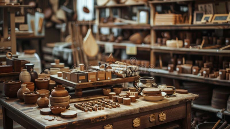 Rustic Workshop with Handmade Wooden Items Stock Image - Image of ...