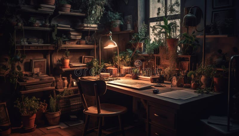 A Rustic Workshop with Pottery and Flower Still Life Decoration ...