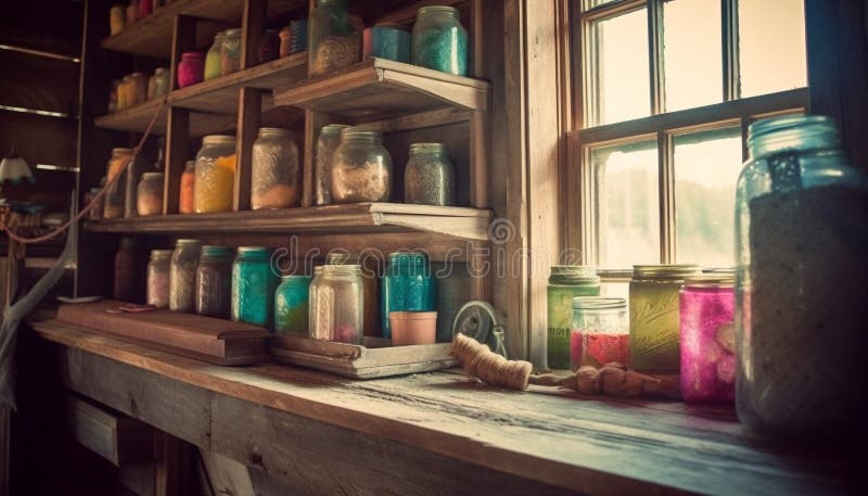 Rustic Workshop Shelves Display Homemade Craft Collection Variety ...