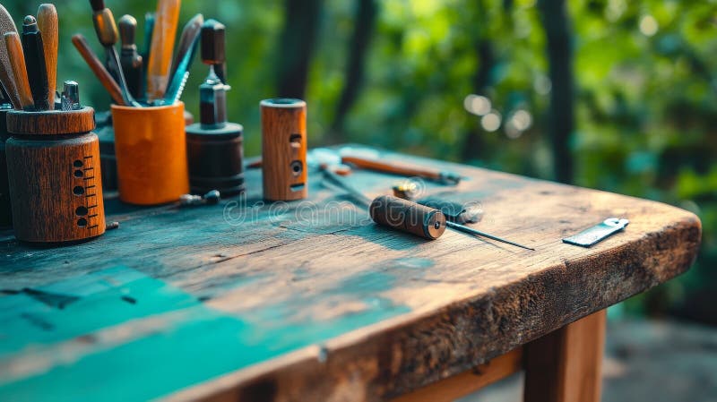 Rustic Workshop Table with Tools Craftsmanship Artistry Creativity ...