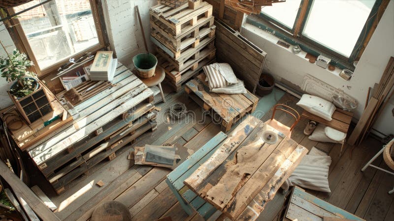 Rustic Workshop with Wooden Furniture and Tools Stock Image - Image of ...