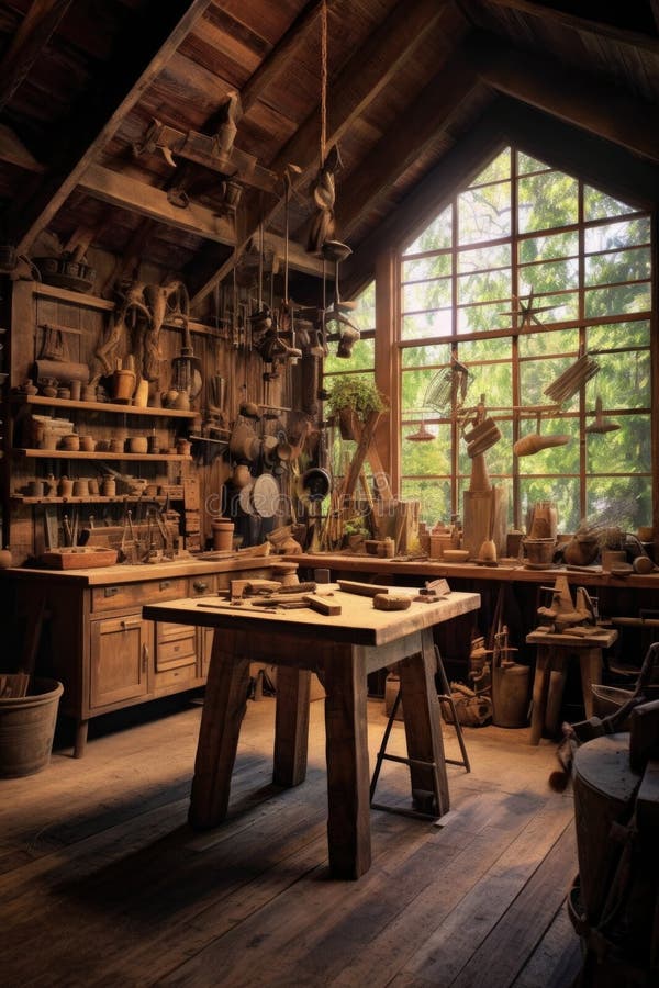 Rustic Workshop with Woodworking Tools Stock Illustration ...