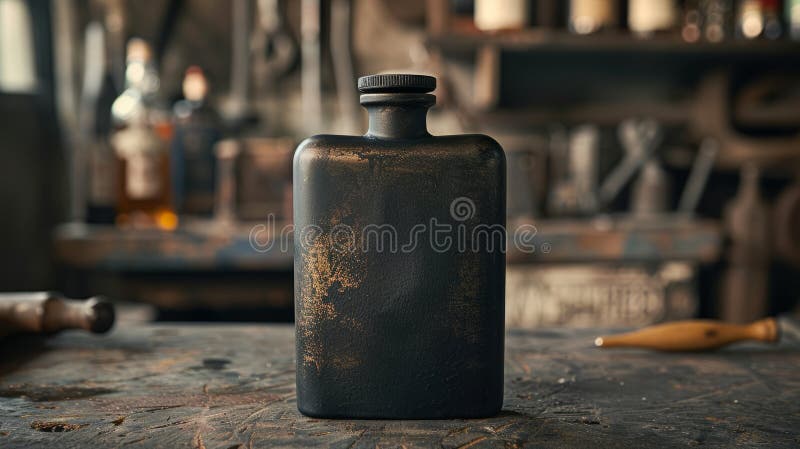Rustic, Worn Metal Flask on a Distressed Workbench, Vintage Tools ...