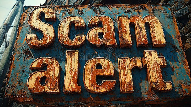 Rustic and Worn Sign Reading Scam Alert Warning Message Stock ...
