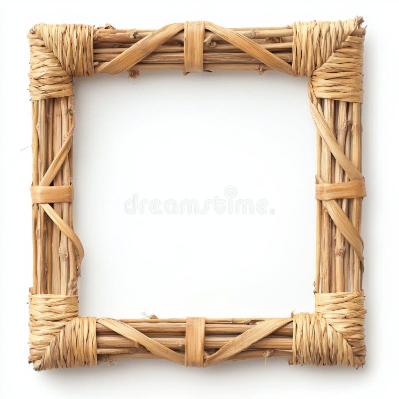 Rustic Woven Straw Frame with Textured Design on White Background Stock ...