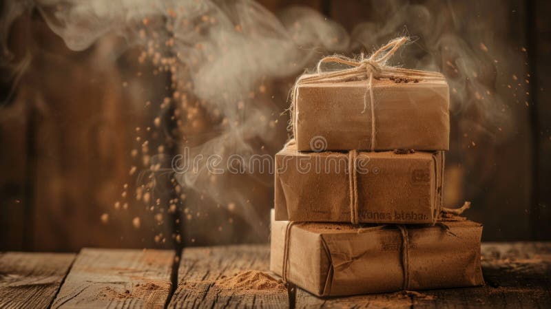 Rustic Wrapped Packages with Dust Particles and Twine Stock Image ...