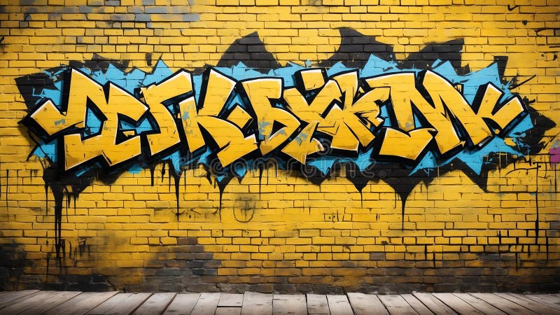 Rustic Yellow Brick Wall with Graffiti Backgroun Ai Generated Stock ...