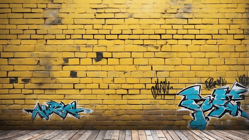 Rustic Yellow Brick Wall with Graffiti Backgroun Ai Generated Stock ...