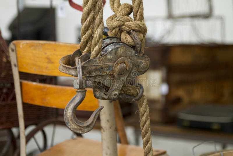 Rusting Antique Hook and Pulley Stock Image - Image of cable, equipment ...
