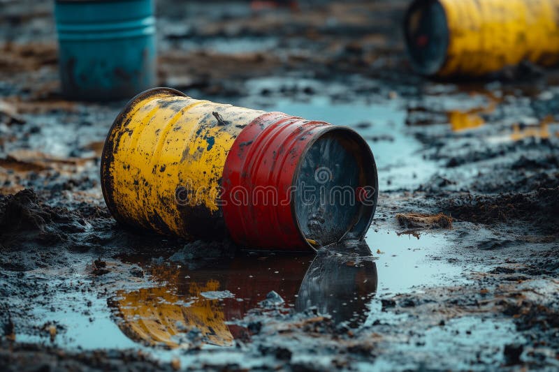 Toxic Waste Barrels in Polluted Wetlands Stock Illustration ...