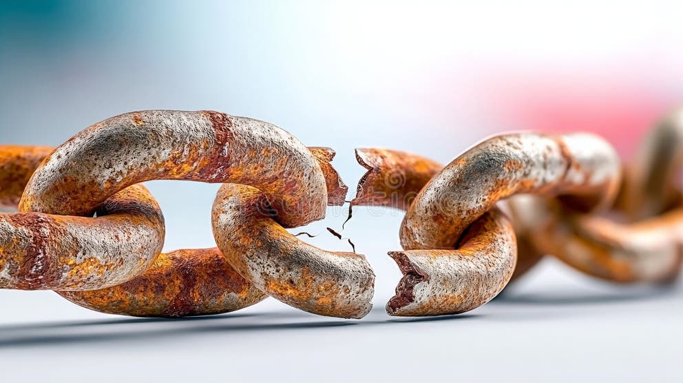 Rusting Chain Connection Illustrating Its Weakness To Force, Breaking ...