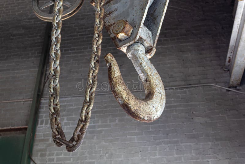 Rusting Chain Fall Hoist Hook in an Industrial Setting Stock Image ...