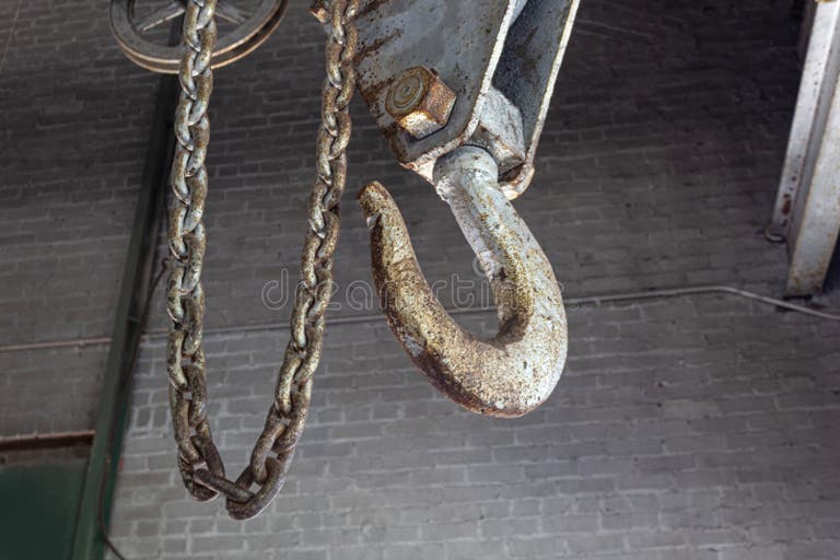 Rusting Chain Fall Hoist Hook in an Industrial Setting Stock Image ...