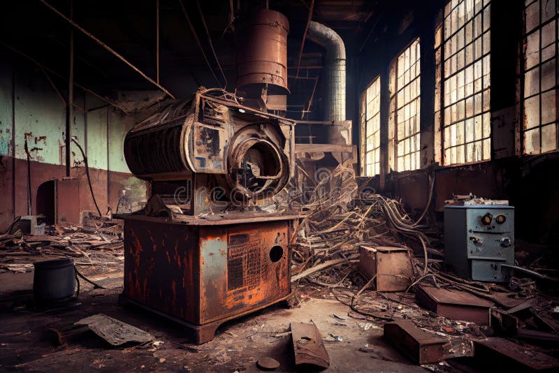 Rusting Equipment and Broken Glass in Abandoned Factory Stock ...