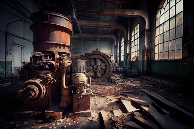 Rusting Equipment and Broken Glass in Abandoned Factory Stock ...