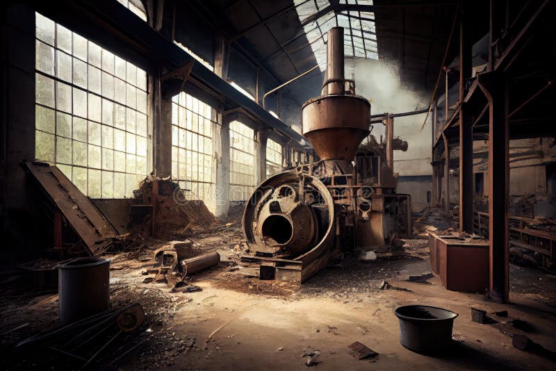 Rusting Equipment and Broken Glass in Abandoned Factory Stock ...