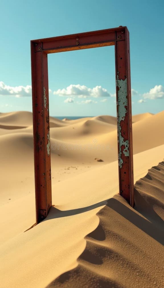 Rusting Metal Frame Partially Buried in Shifting Sands, Dramatic ...