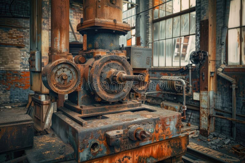 Rusting Metal Machinery in Old Factory Stock Illustration ...
