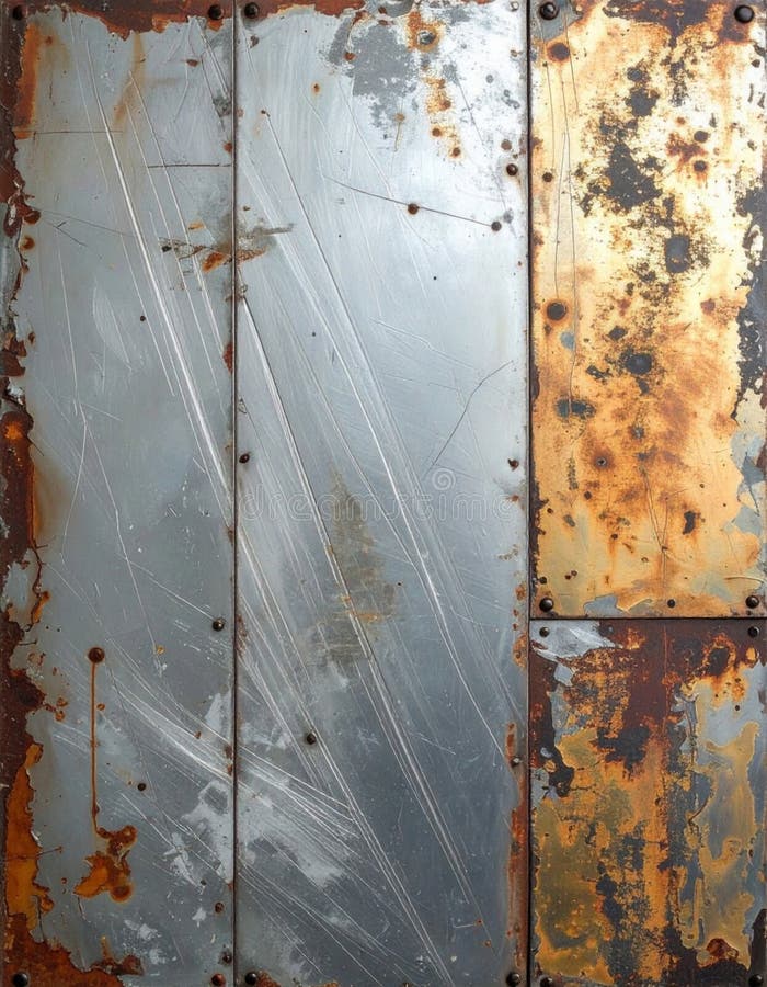 Rusting Metal Panel with Rivets and Weathered Texture in Silver Brown ...