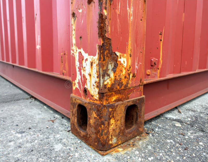 Rusting Red Corner of a Shipping Container with Heavy Weathering and ...