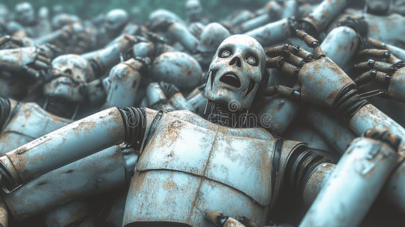 Rusting Robots in a Heap Convey Themes of Decay and Futuristic ...