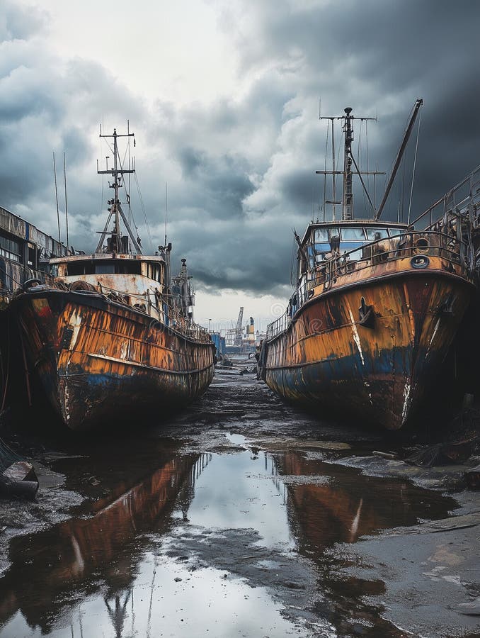 Rusting Vessels at an Old Shipyard Reflect a Storied Past Under ...