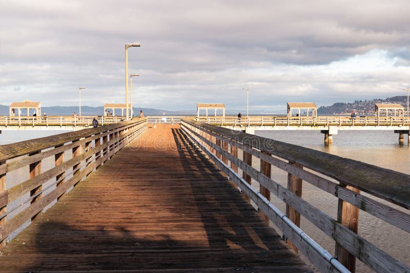 Leading Lines on Wood Dock on Puget Sound in Pacific Northwest Stock ...