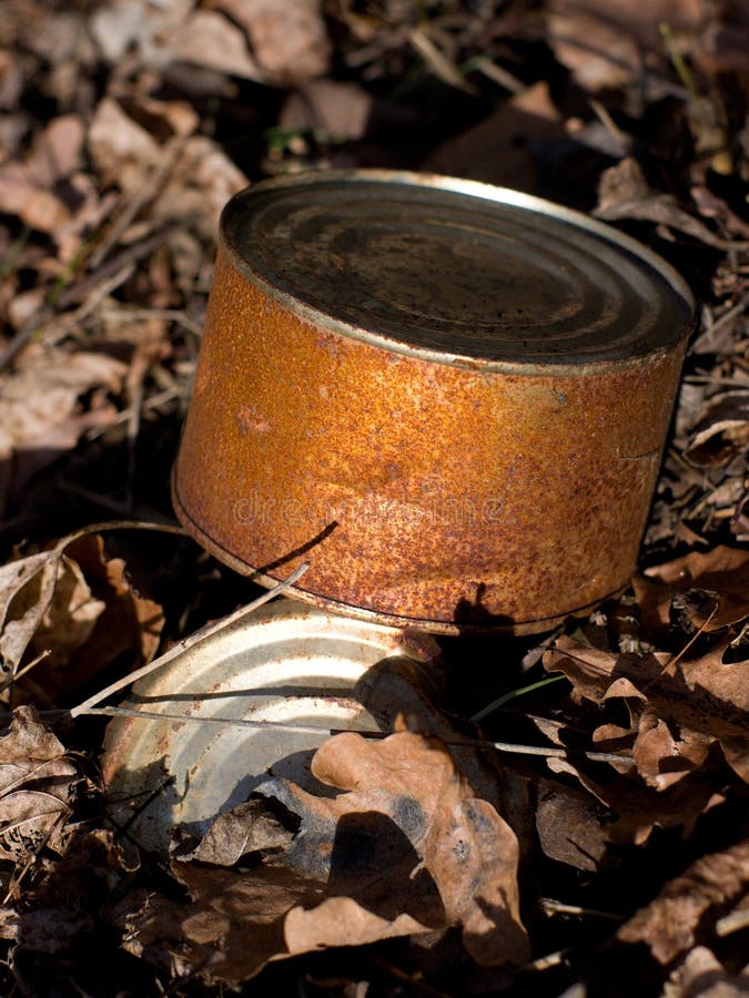 A Rustry Trash Can Left in the Forest Stock Photo - Image of dispose ...