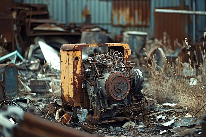 Rusty Abandoned Engine Lying in Junkyard Showing Decay and Neglect ...