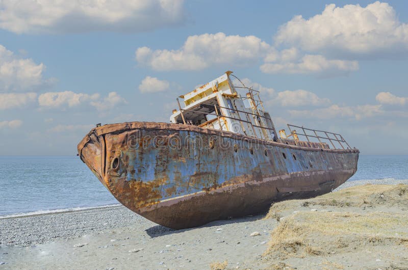 Rusty Abandoned Shipwreck on the Seashore Stock Image - Image of ...