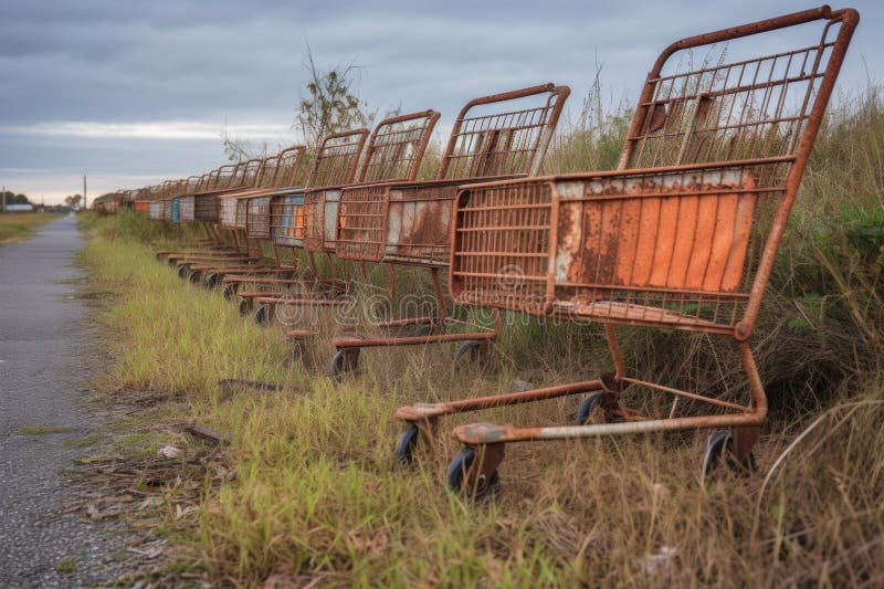 Rusty Abandoned Shopping Carts in a Row Stock Illustration ...