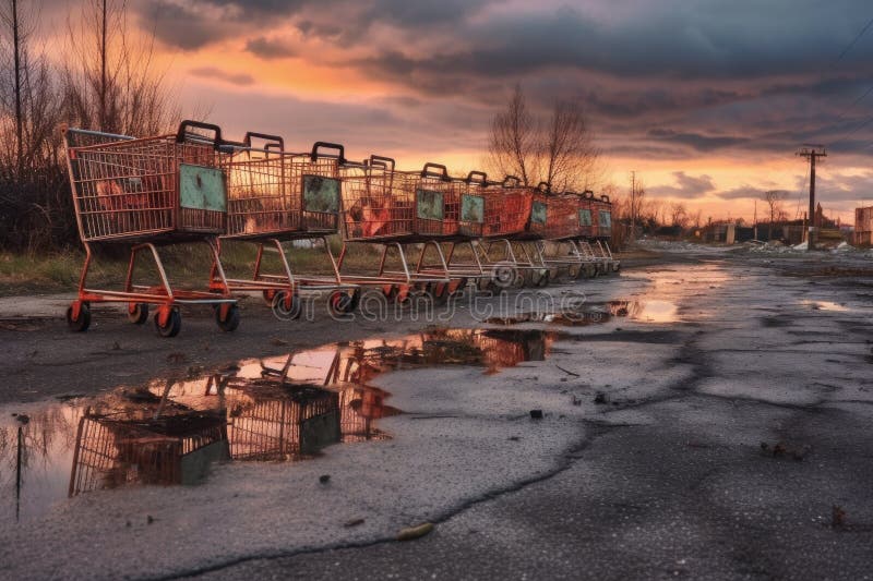 Rusty Abandoned Shopping Carts in a Row Stock Illustration ...