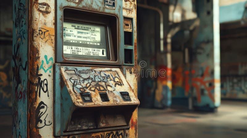 Rusty Abandoned Ticket Vending Machine Graffiti Art Stock Image - Image ...
