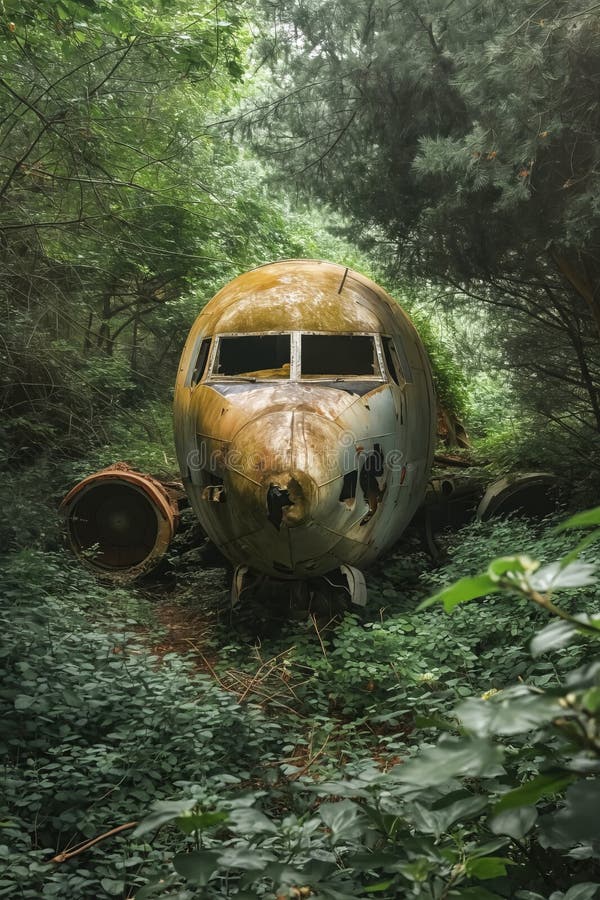 A Rusty Airplane Sitting in the Middle of a Forest. Generative AI Stock ...
