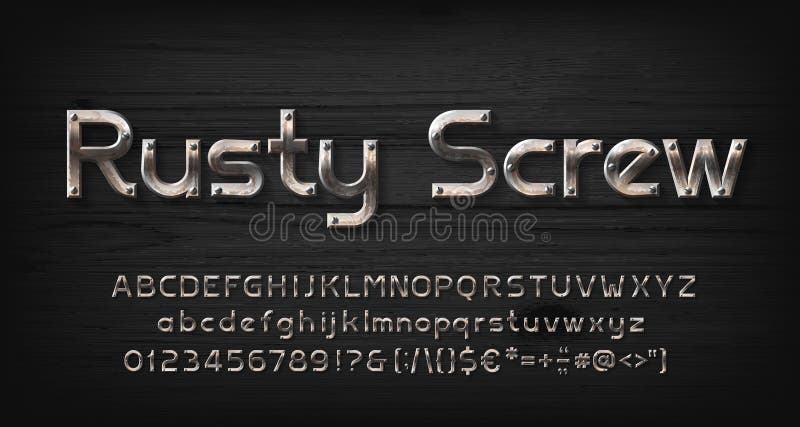 Rusty Alphabet Font. Worn Out Beveled Letters, Numbers and Punctuations ...