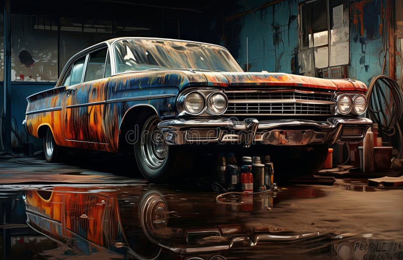 Rusty American Muscle Car in Garage , Generated by AI Stock Image ...