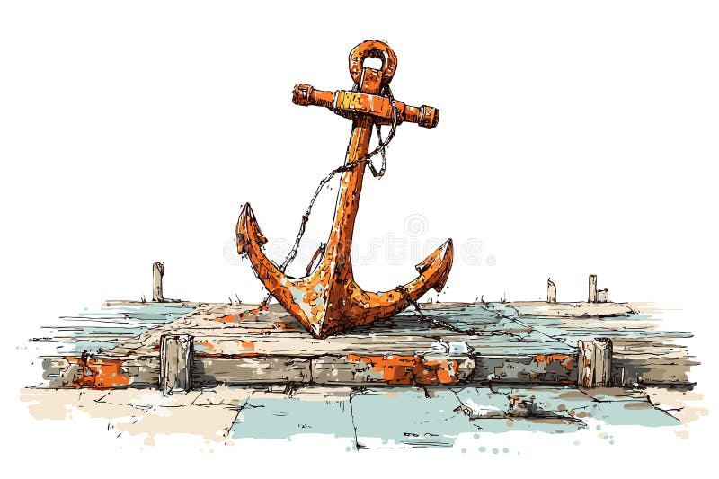 Rusty Anchor As Coastal Decor on Weathered Dock Wet Isolated Stock ...