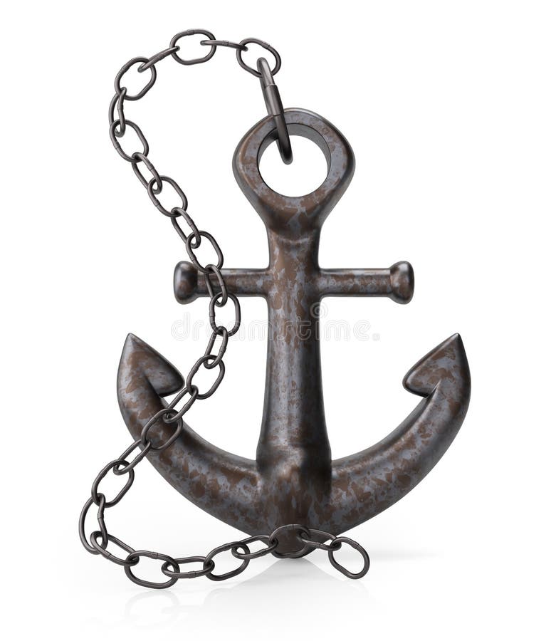 Rusty anchor with chain stock illustration. Illustration of steel ...