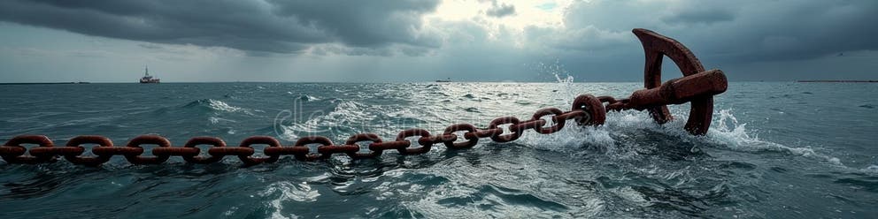 Rusty Anchor and Chains in Stormy Sea with Dramatic Clouds Stock Photo ...