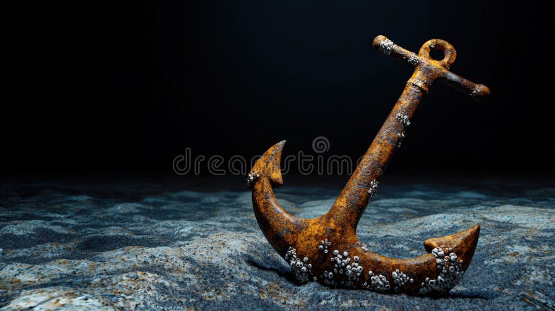 Rusty Anchor Resting on the Ocean Floor Surrounded by Marine Life Stock ...