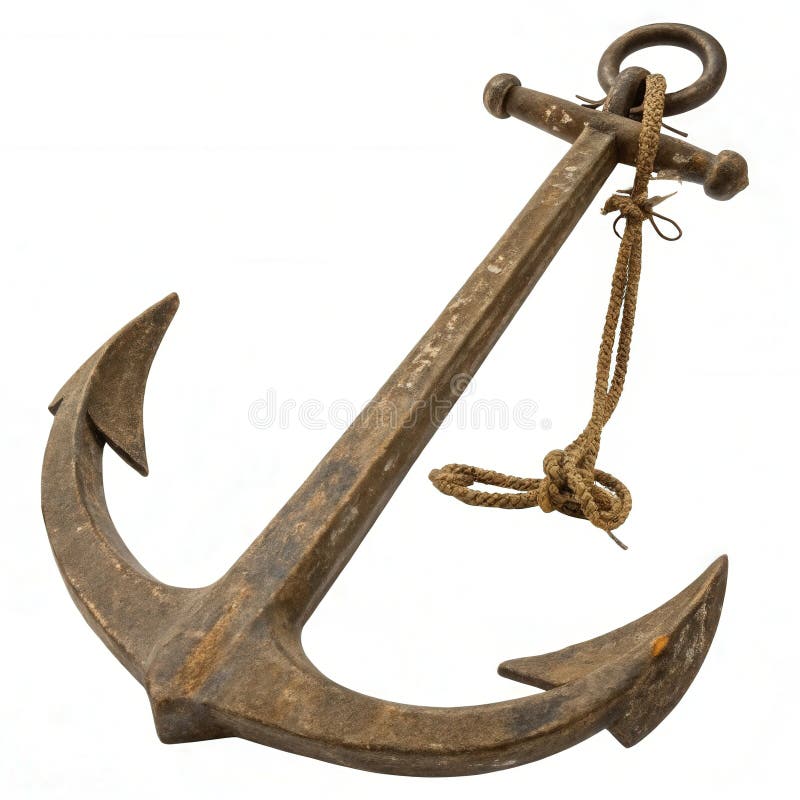 Rusty Anchor Resting on a White Background, Showcasing Weathered ...