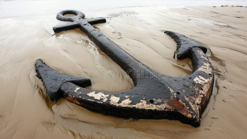 Rusty Anchor on Sandy Beach Stock Illustration - Illustration of summer ...