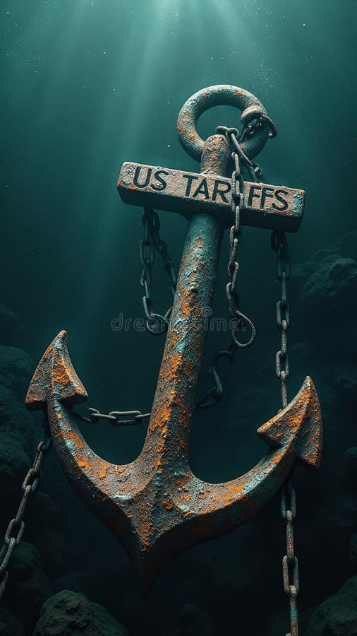 Rusty Anchor with Us Tariffs Text Submerged Underwater Stock Photo ...