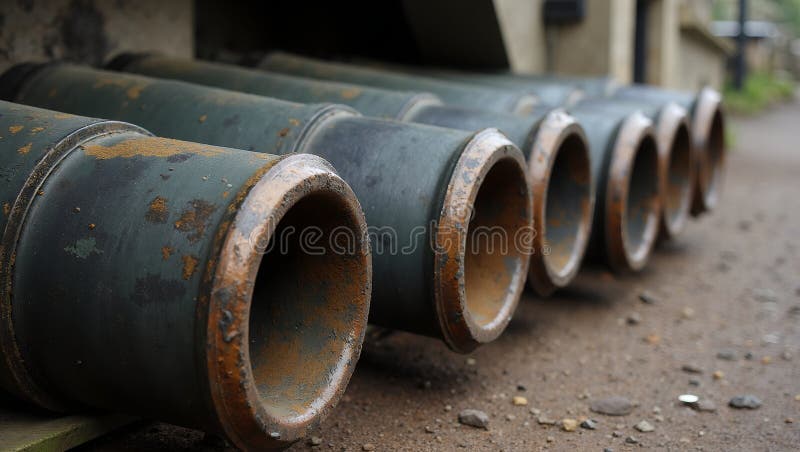 Rusty Artillery Shells in a Row by Bunker Ready for Use Stock ...